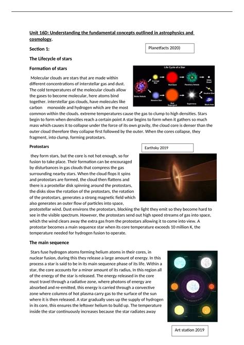 Applied Science Unit 16 D Assignment Lifecycle Of Stars And Big Bang Theory Unit 16