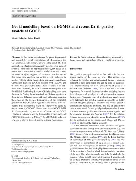 Pdf Geoid Modelling Based On Egm08 And Recent Earth Gravity Models Of