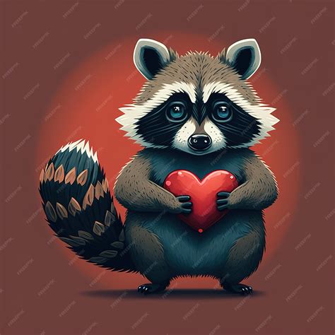 Raccoon Cartoon With Heart Flat Illustration Premium Ai Generated Image