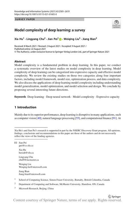 Model Complexity Of Deep Learning A Survey Request Pdf