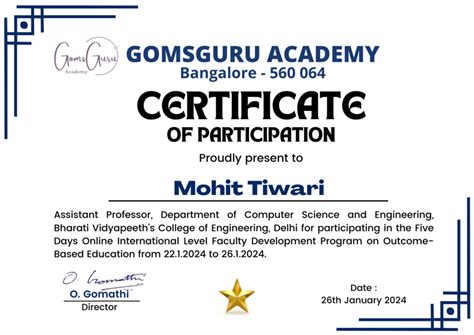 pdf certificate of participation proudly present to mohit tiwari assistant professor