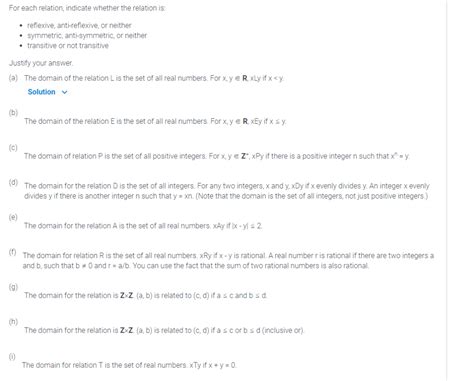 Solved For Each Relation Indicate Whether The Relation Is