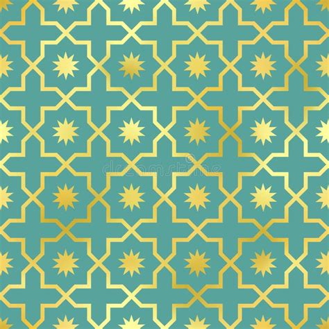 Oriental Style Seamless Pattern Vector Gold Foil Ornament On Green Background Stock Vector