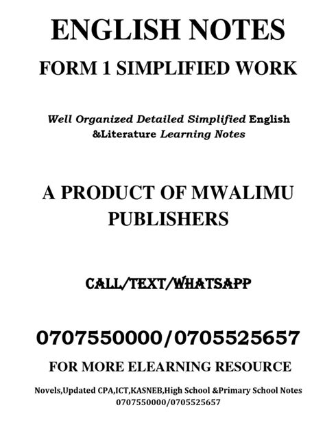 English Form 1 Notes Pdf English Language