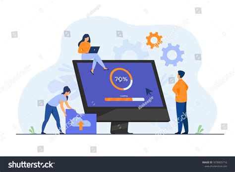 Tiny Programmers Upgrading Operation System Computer Stock Vector