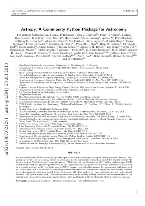 Pdf Astropy A Community Python Package For Astronomy