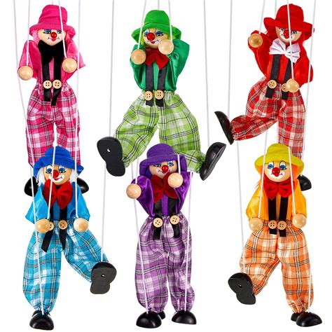 Meooeck 6 Pack Wooden Marionette Puppets Pull String