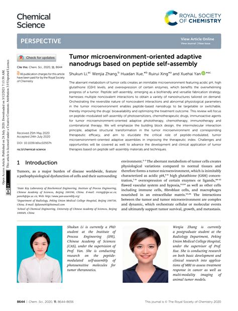 Pdf Tumor Microenvironment Oriented Adaptive Nanodrugs Based On