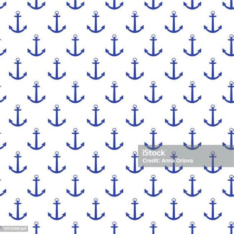 파란색은 앵커 이음새가 없는 패턴을 볼 수 있습니다 플랫 벡터 일러스트 레이 션 강철에 대한 스톡 벡터 아트 및 기타 이미지 강철 그림자 닻 Istock