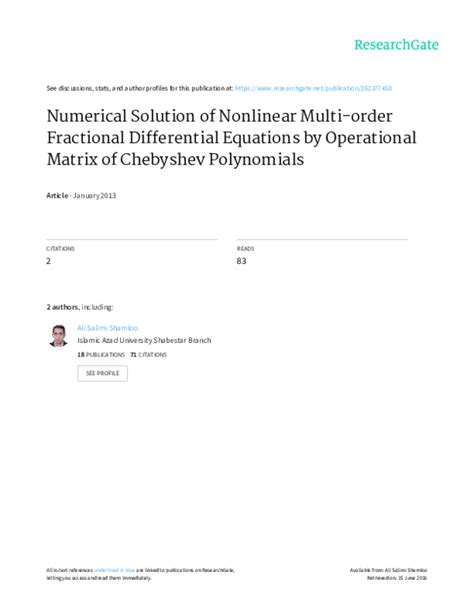Pdf Numerical Solution Of Nonlinear Multi Order Fractional