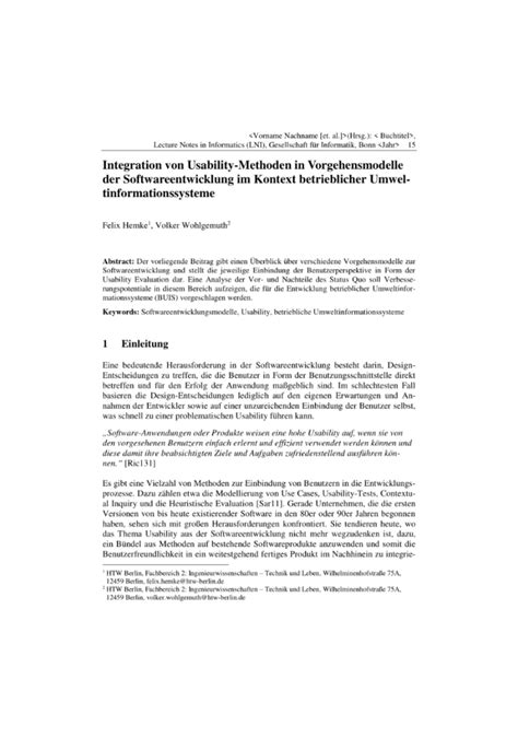 Integration Von Usability Methoden In Vorgehensmodelle Der Softwareentwicklung Im Kontext