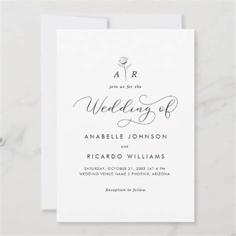 White Flower Monogram Script Photo QR Code Wedding Invitation Zazzle