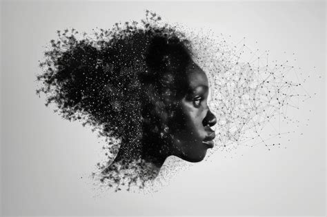 Abstract Depiction Of A Head Dissolving Into Particles Symbolizing Thought Dispersion And Memory