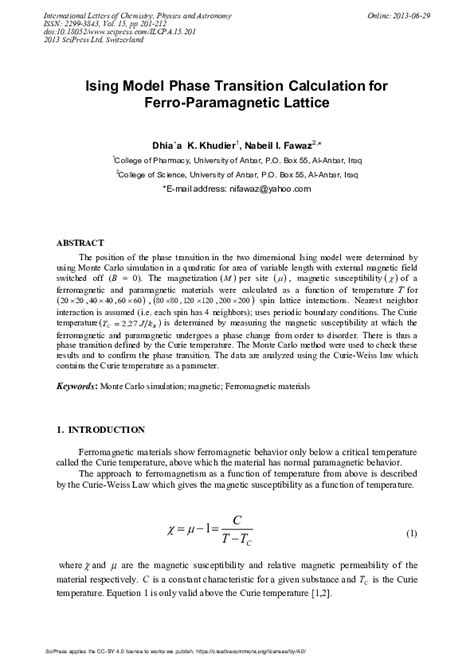 Pdf Ising Model Phase Transition Calculation For Ferro Paramagnetic