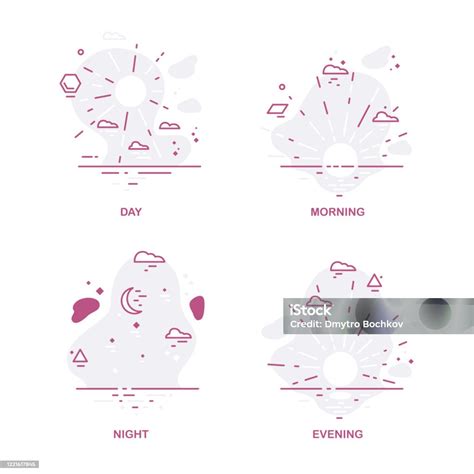 하루 아이콘 의 시간 설정입니다 손으로 그린 라인 스타일 0명에 대한 스톡 벡터 아트 및 기타 이미지 0명 건축물 경관 Istock