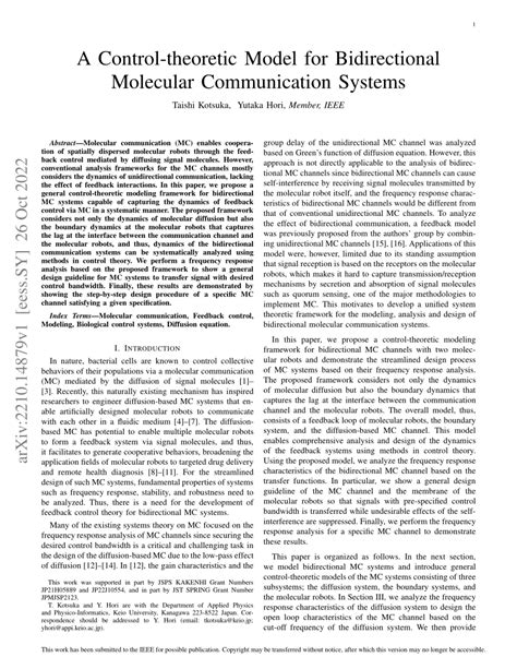 Pdf A Control Theoretic Model For Bidirectional Molecular