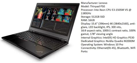 Premium Powerful Thinkpad P50 Laptop Casual And Business Computing Gaming Cad Office School