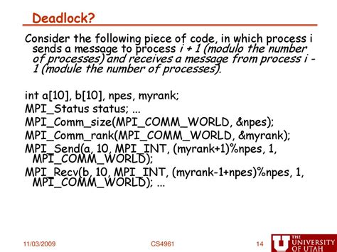 Cs4961 Parallel Programming Lecture 17 Message Passing Cont Ppt