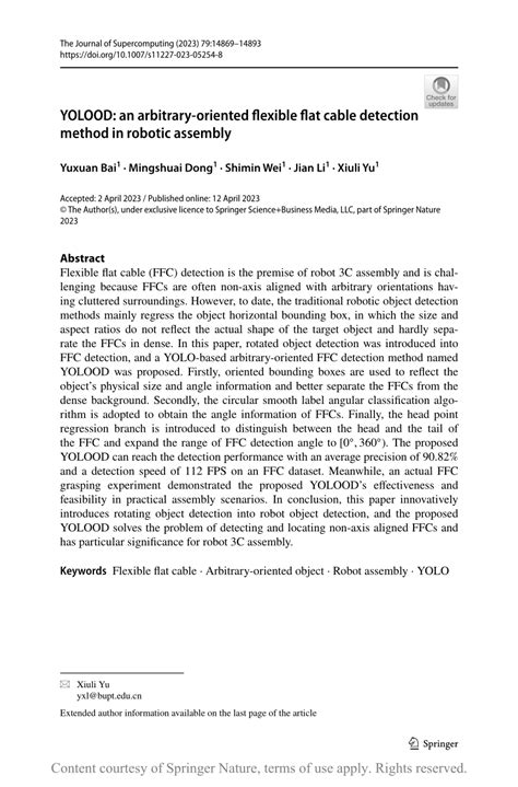 Yolood An Arbitrary Oriented Flexible Flat Cable Detection Method In Robotic Assembly Request Pdf