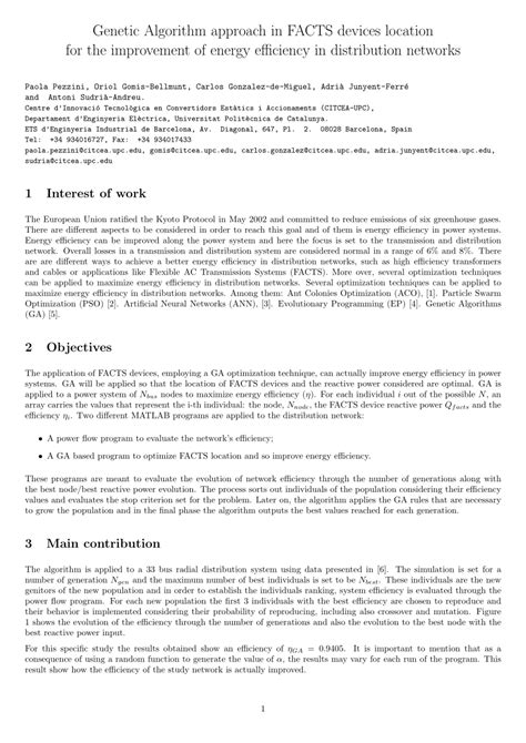 Pdf Genetic Algorithm Approach In Facts Devices Location For The Improvement Of Energy Eciency