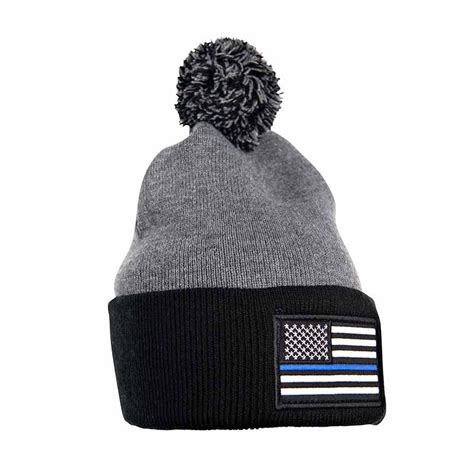 Thin Blue Line Beanie Pom Pom Thin Blue Line Usa