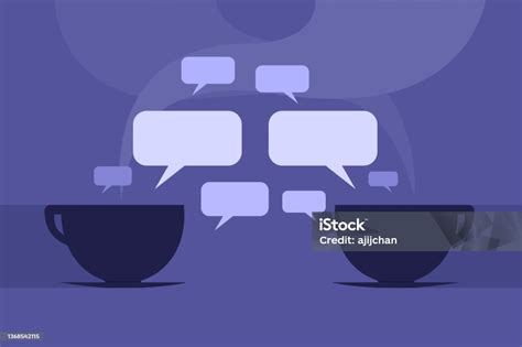 커피 한 잔을 통해 대화의 개념적 그림 커피 한 잔 두 잔 주위 의 채팅 거품 개념에 대한 스톡 벡터 아트 및 기타 이미지 개념 개념과 주제 기포 Istock