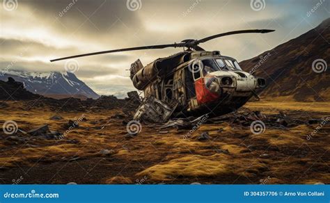 Wreckage Unveiled A Dramatic Scene Of A Helicopter Disaster Royalty