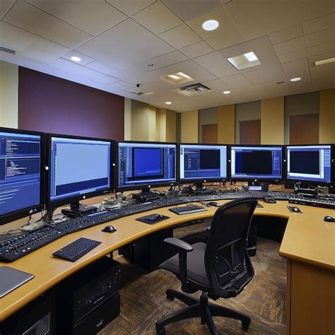 A Computer Lab With Ergonomic Workstations And Comfortable Seating Premium AI Generated Image