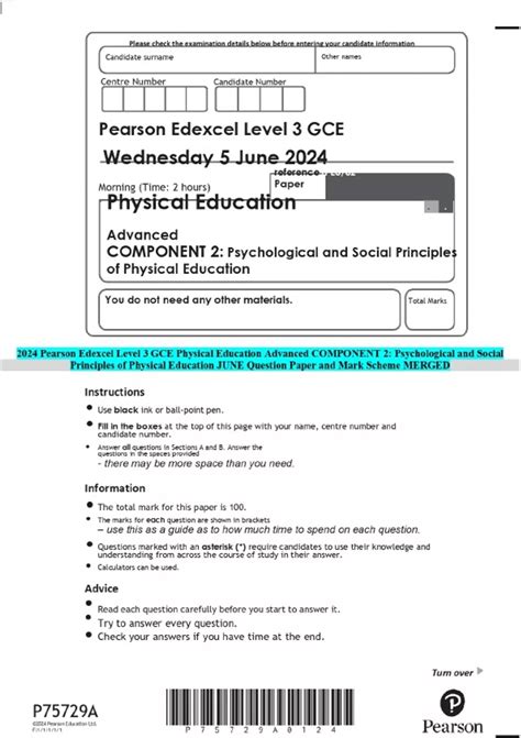 Exams Bundle 2024 Pearson Edexcel Level 3 Gce Physical Education Advanced Question Papers