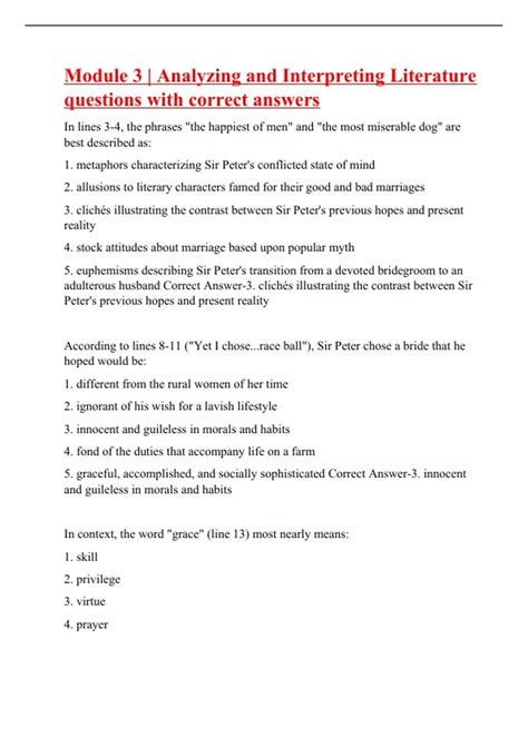Module 3 Analyzing And Interpreting Literature Questions With Correct