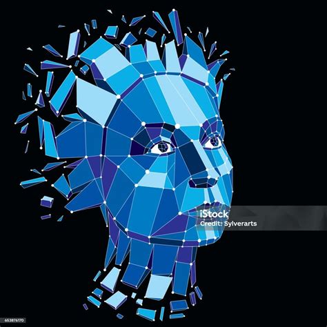 지능과 상상력을 상징 하는 낮은 폴 리 스타일에서과 연결 된 라인 3d 벡터 블루 와이어 프레임 인간의 머리 폭발 하는 뇌를