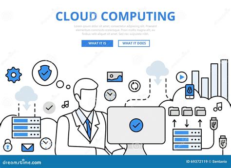 Cloud Computing Upload Concept Flat Line Art Vector Icons Stock Vector Illustration Of