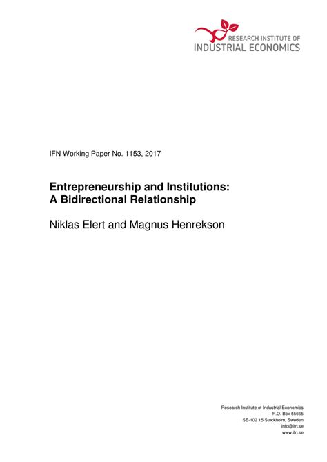 Pdf Entrepreneurship And Institutions A Bidirectional Relationship