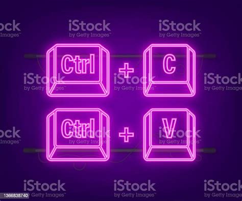 Ctrl C And Ctrl V Computer Keyboard Neon Buttons Desktop Interface Web