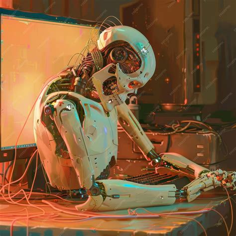 Premium Photo Robot Working On A Computer In A Laboratory Futuristic Technology