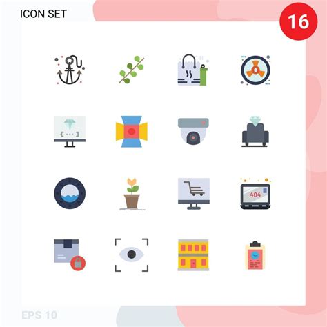 Mobile Interface Flat Color Set Of 16 Pictograms Of Coding Radiation Shopping Ecology Eid