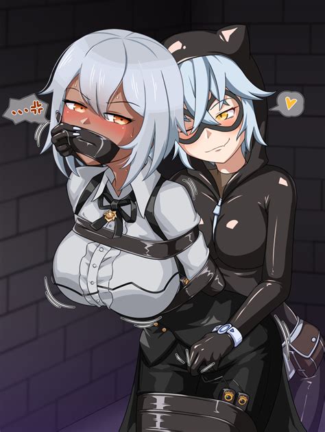 Rule 34 2girls Absurdres Arms Behind Back Black Bodysuit Blue Hair