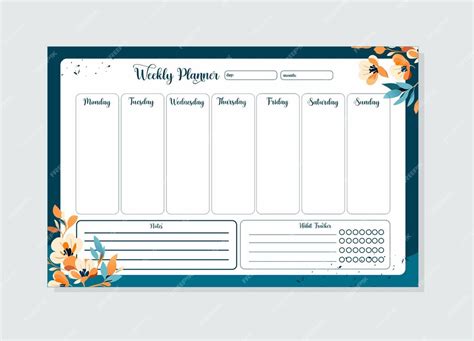 사용자 정의할 수 있는 인쇄 가능한 주간 플래너 템플릿 프리미엄 벡터