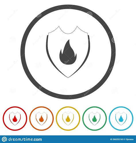 Fire Protection Shield Icon Set Icons In Color Circle Buttons Stock Vector Illustration Of