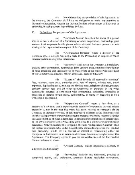 Indemnification Agreement 11