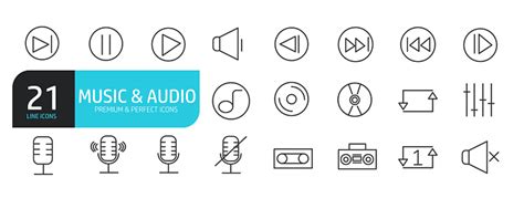 음악 오디오 비디오 미디어 플레이어와 관련된 라인 아이콘 세트입니다 개요 아이콘 컬렉션 편집 가능한 스트로크 벡터 일러스트 레이 션 Mp3 플레이어에 대한 스톡 벡터 아트