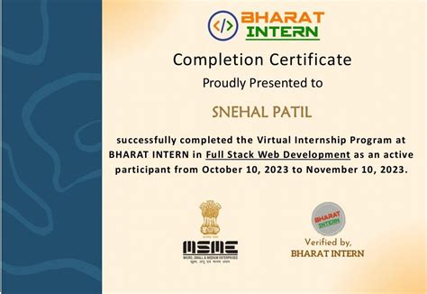 Snehal Patil On Linkedin Growing Bharatintern Webdevelopment Internshipcompletion