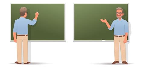 Premium Vector Man Teacher Writes On The Blackboard And Points To
