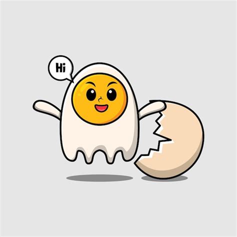 현대적인 스타일의 디자인 일러스트레이션에 행복한 표정을 지닌 귀여운 만화 계란 후라이 캐릭터 프리미엄 벡터