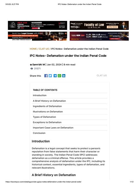 Ipc Notes Defamation Under The Indian Penal Code Pdf Defamation