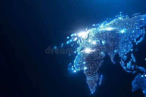 A Glowing Binary Code World Map Showcases Global Digital Connectivity And Tech Progress Stock