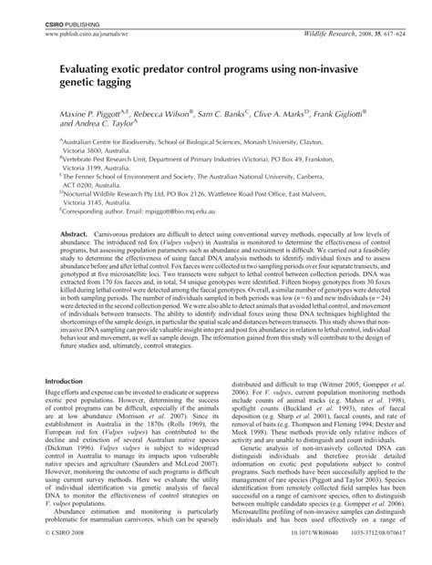 Pdf Evaluating Exotic Predator Control Programs Using Non Invasive