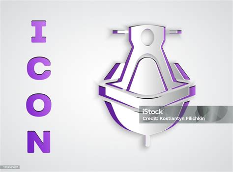 회색 배경에 격리 된 종이 컷 제트 스키 아이콘 물 스쿠터 익스트림 스포츠 종이 아트 스타일입니다 벡터 일러스트레이션 3차원 형태에 대한 스톡 벡터 아트 및 기타 이미지