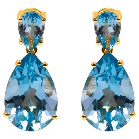 10k Yellow Gold Plated Sterling Silver 13 0ct Blue Topaz Drop And Dangle Earring For Sale At 1stdibs