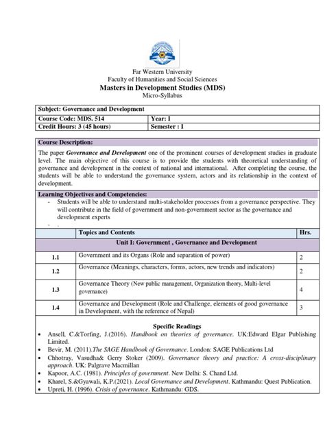 Governance And Development Syllabus Pdf Governance Global Governance